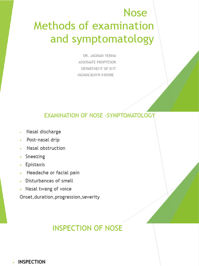 Examination Techniques for Nasal Disorders | PDF | Human Nose | Human ...
