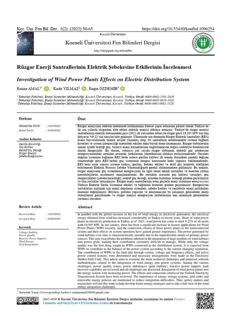 Investigation of Wind Power Plants Effects On Electric Distribution ...