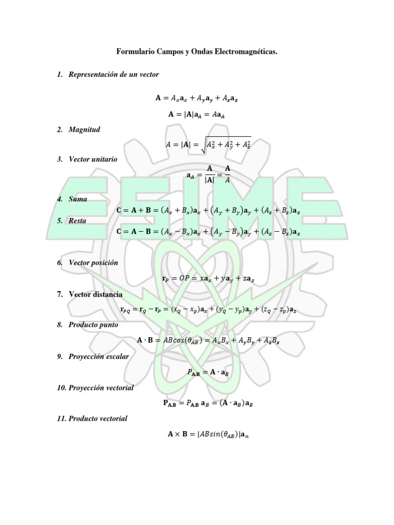 Formulario COE | PDF | Vector Euclidiano | Escalar (Matemáticas)