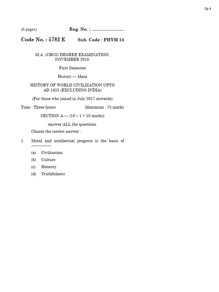 History of World Civilization Up To 1453 | PDF