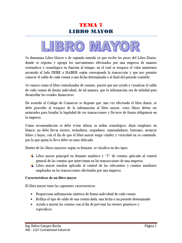 Libro Mayor: Conceptos y Ejemplos | PDF | Contabilidad | Industrias de ...