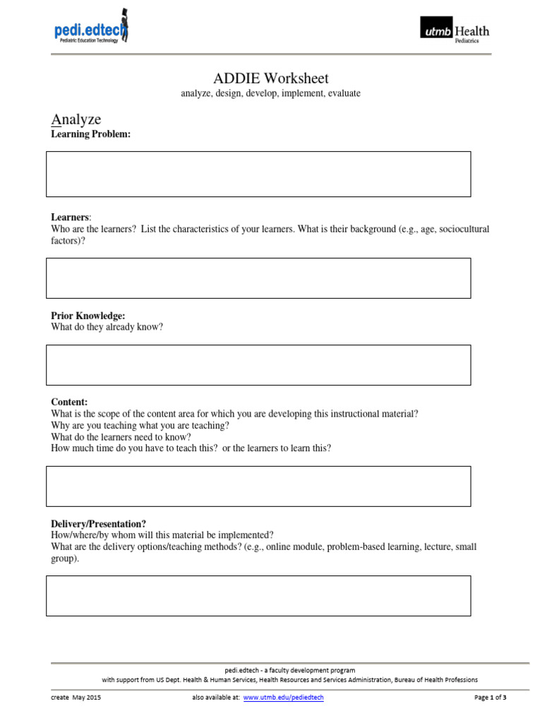 ADDIE Worksheet Final | PDF | Educational Technology | Learning