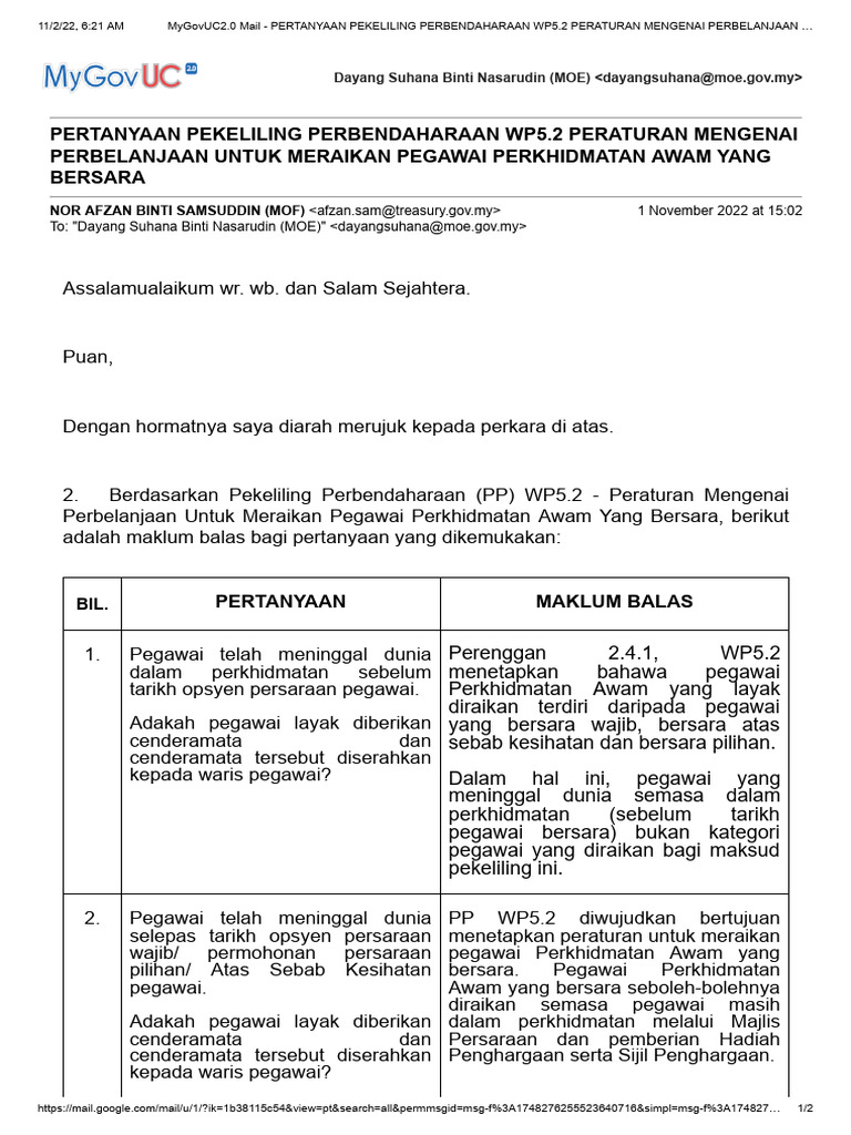 MyGovUC2.0 Mail - PERTANYAAN PEKELILING PERBENDAHARAAN WP5.2 PERATURAN MENGENAI PERBELANJAAN ...