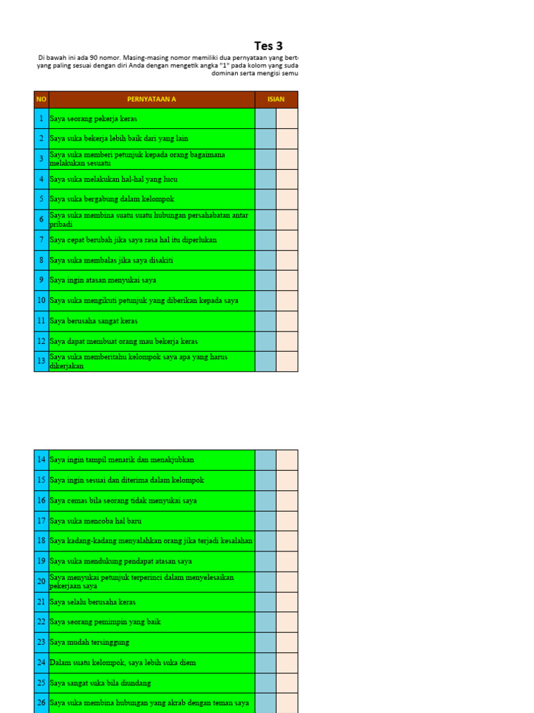 Soal Psikotes Papikostik 90 Pertanyaan | PDF | Gaya Hidup