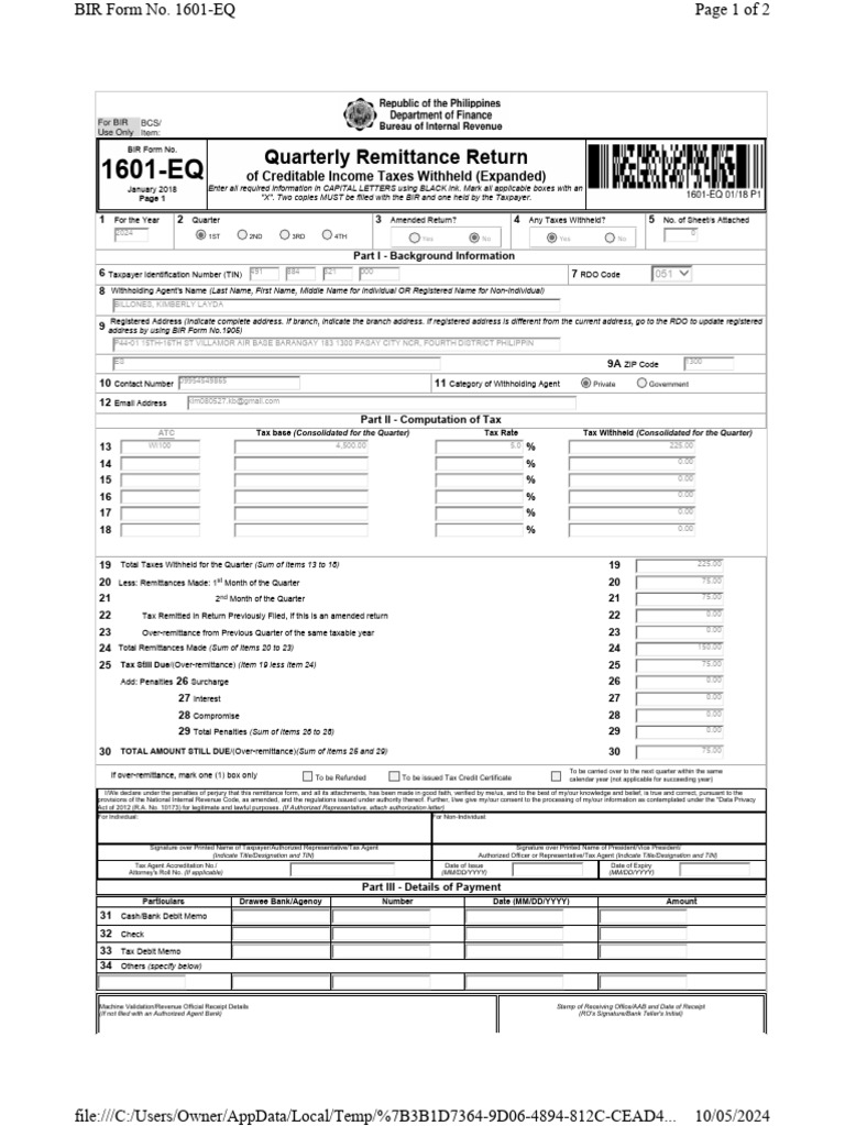 1601EQ | PDF | Taxes | Payments