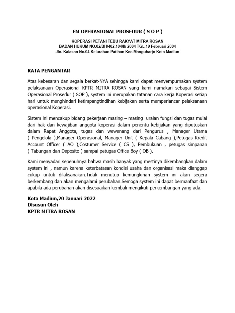 Contoh SOP Koperasi | PDF