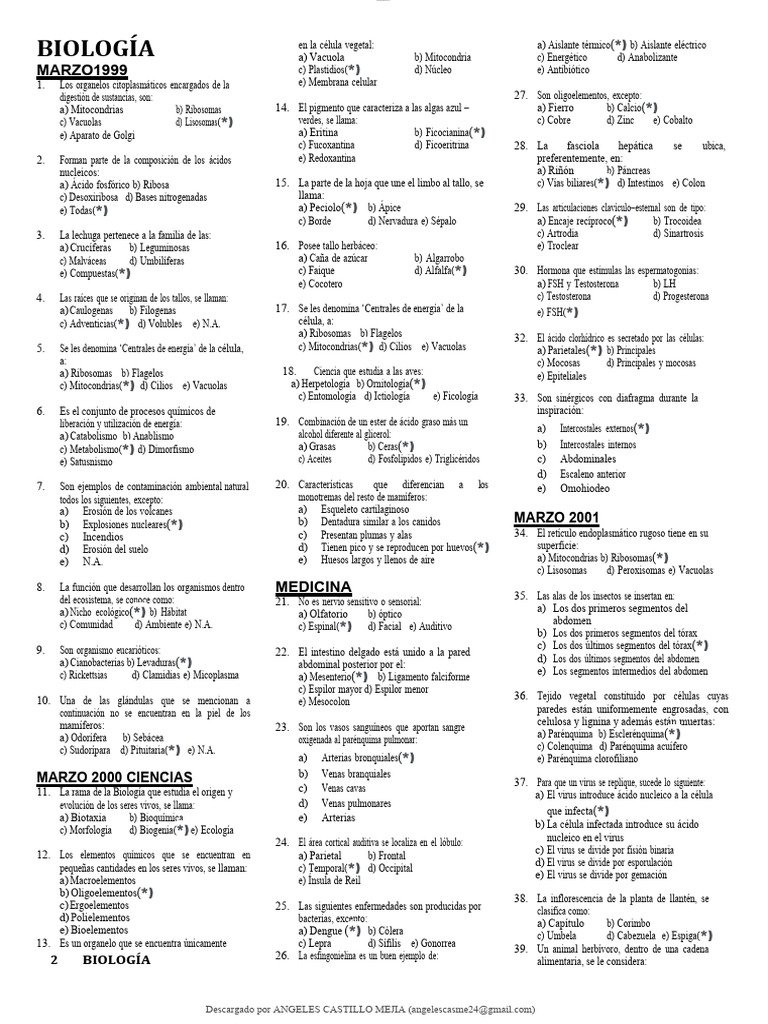 Cuestionario de Biología y Medicina | PDF | Pulmón | Sistema digestivo humano