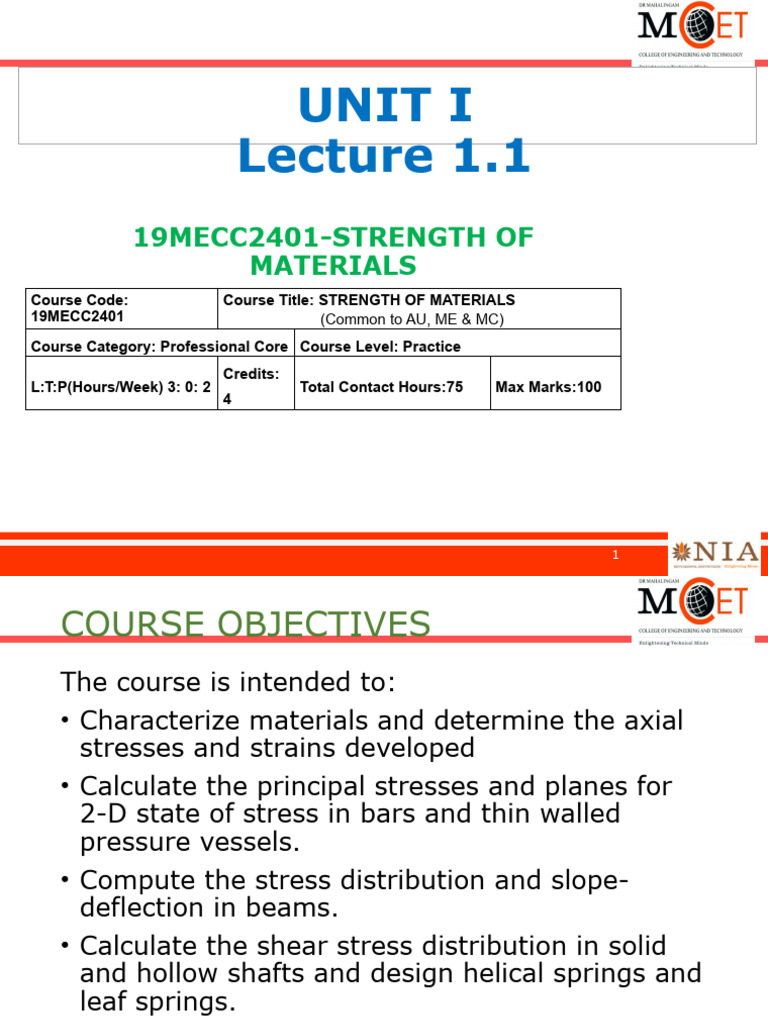 Unit I-1 | PDF | Deformation (Engineering) | Strength Of Materials