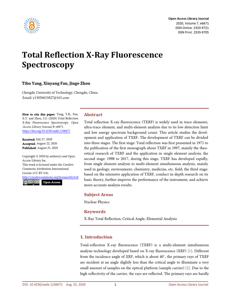 Total Reflection X-Ray Fluorescence Spectros | Download Free PDF | Spectroscopy | Reflection ...