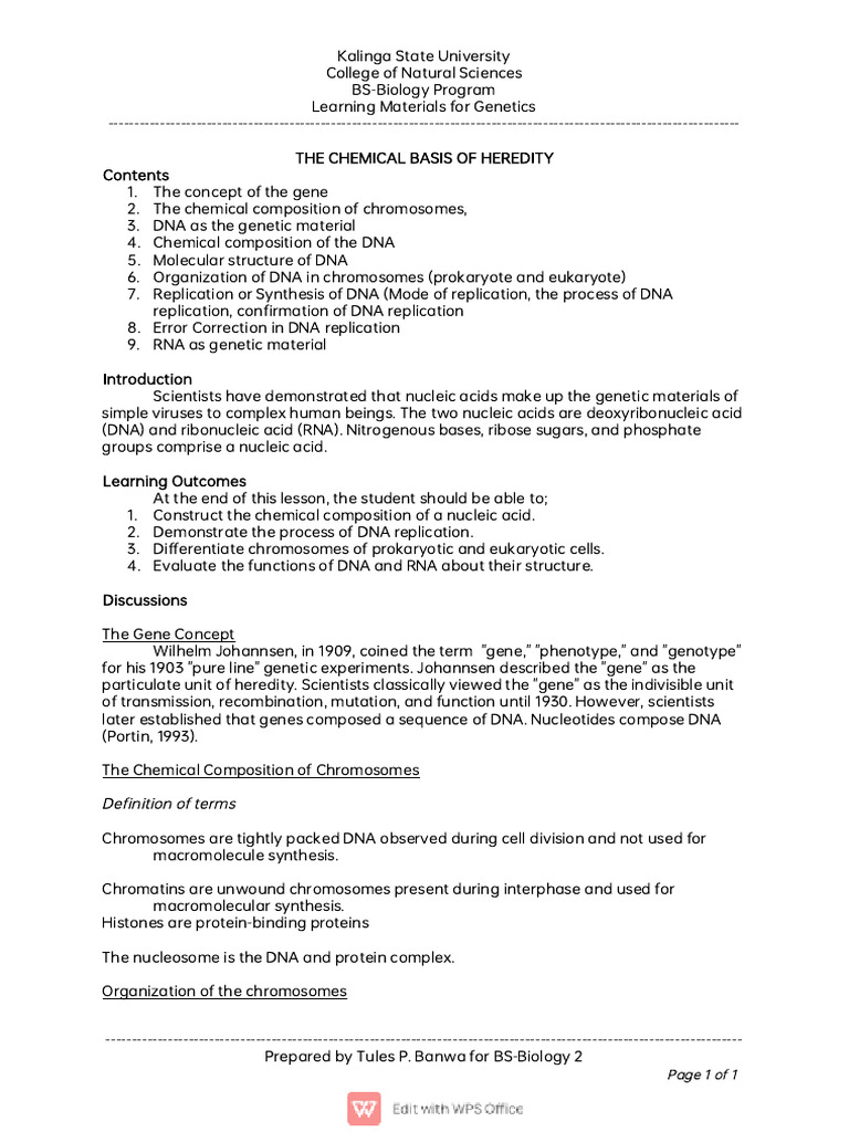 Chemical Basis For Heredity-Lecture Notes 2023 | PDF | Dna | Dna ... Chemical Basis For Heredity-Lecture Notes 2023 | PDF | Dna | Dna ...