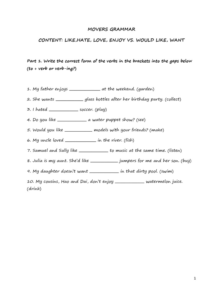 Movers Grammar | PDF