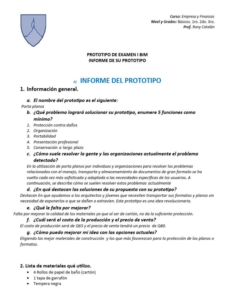 Informe de prototipo | PDF | Diseño | Calidad (comercial)