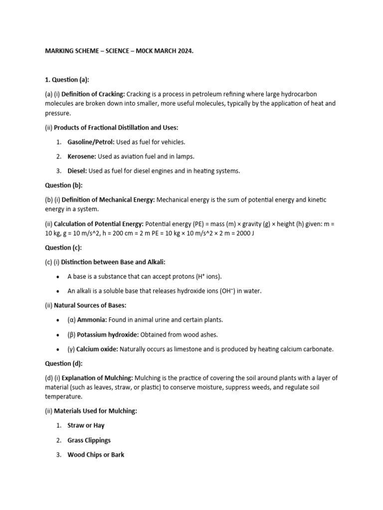 Marking Scheme. - Science Mock Thoery | PDF | Corrosion | Rust