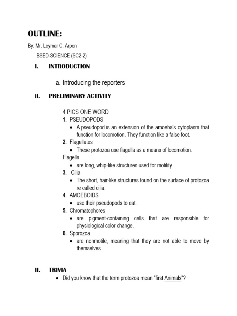 OUTLINE | PDF | Protozoa | Cell (Biology)