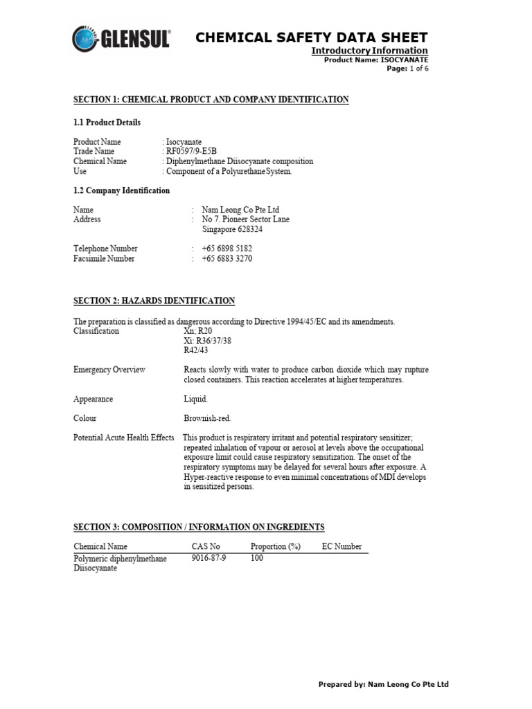 Isocyanate Safety Data Sheet | PDF | Solubility | Chemistry
