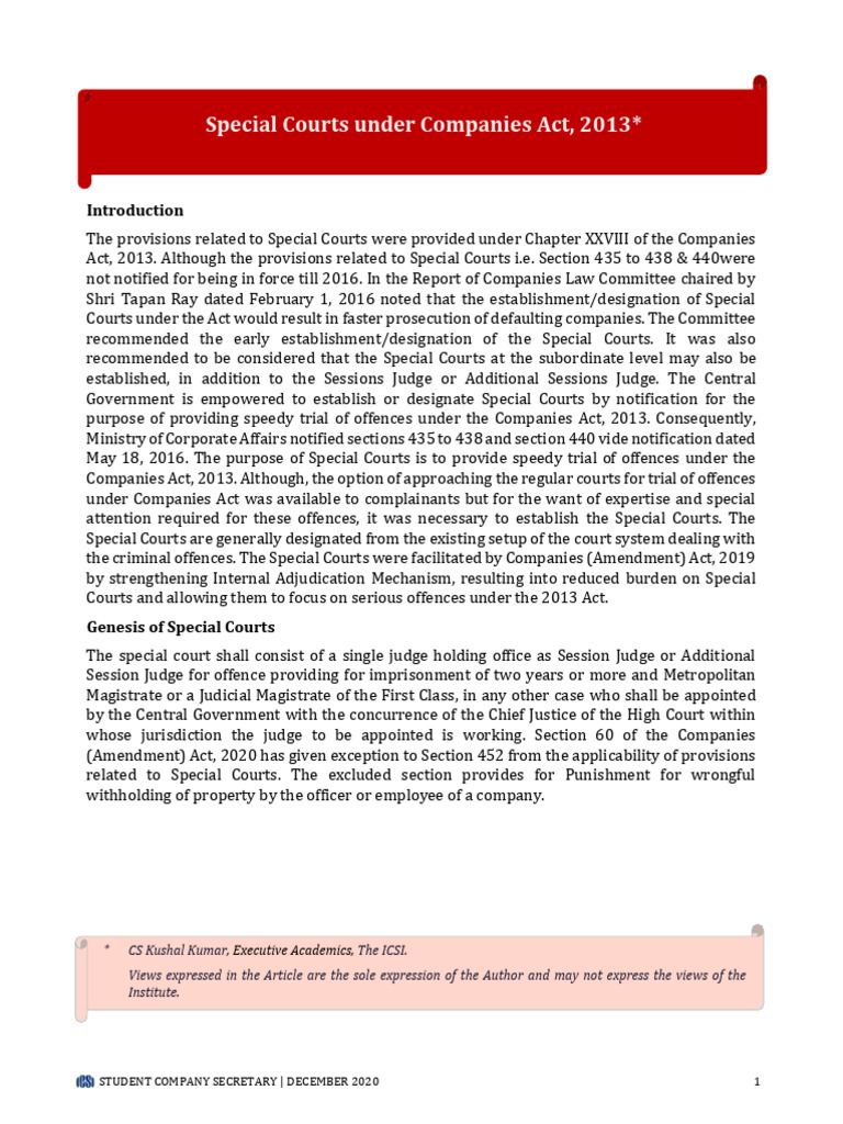 Special Courts Under Companies Act 2013 | PDF | Magistrate | Criminal Law