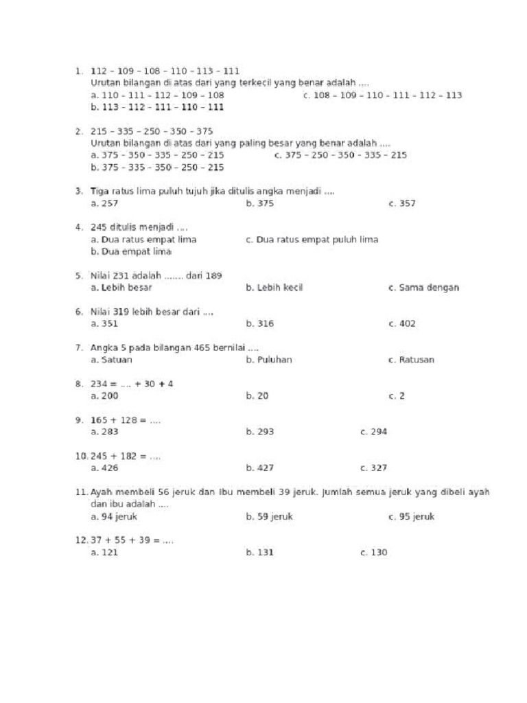 Soal Latihan PAS Mat Kelas 2 SD | PDF