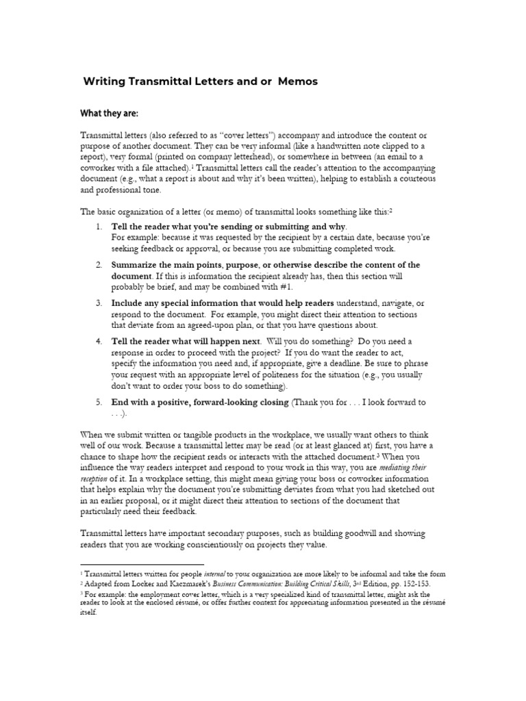 Guide to Writing Transmittal Letters | PDF | Memorandum | Communication