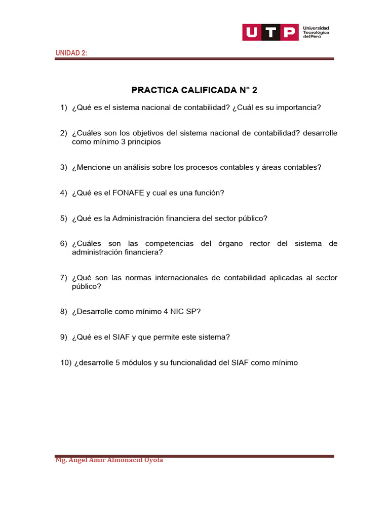 PRACTICA CALIFICADA 02 Contabilidad Gubernamental - AAXANG | PDF | Finanzas y dinero | Informática