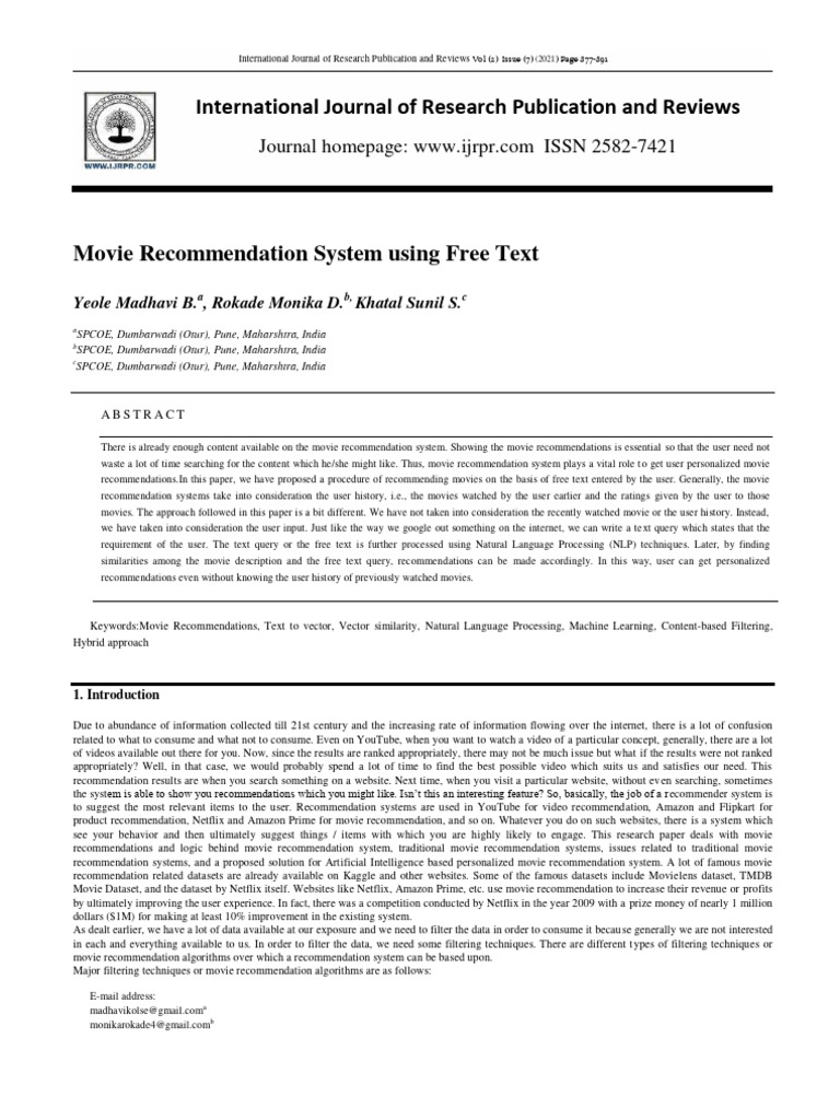 International Journal of Research Publication and Reviews: Yeole ...