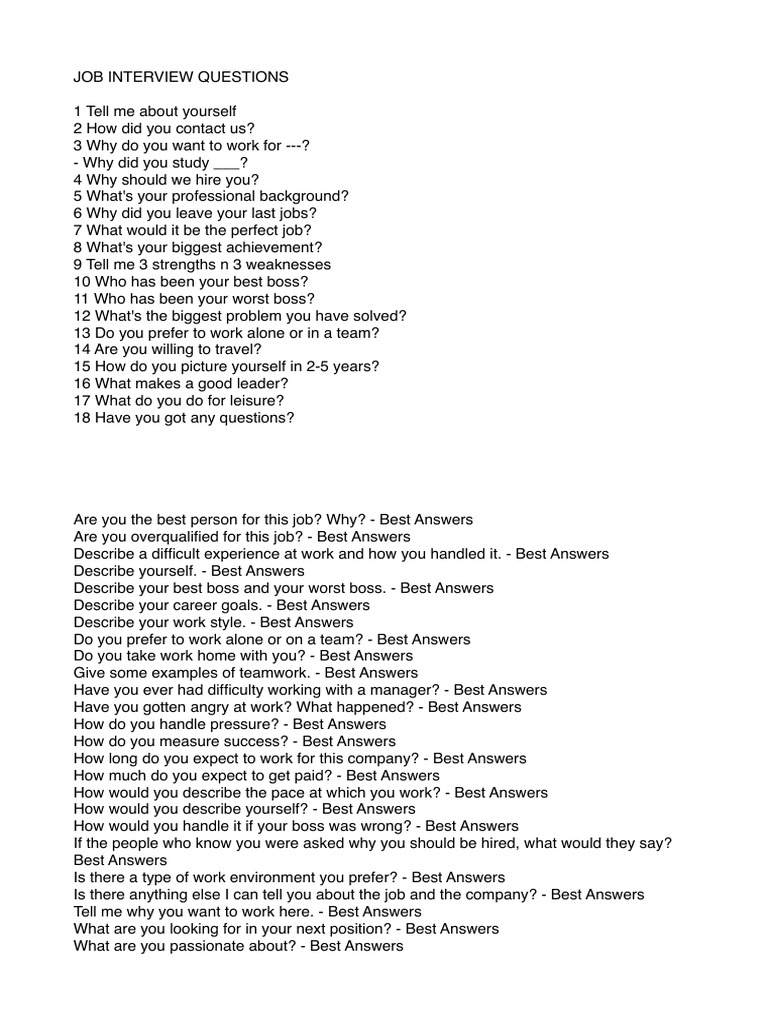 Job Interview Q's 2 | PDF | Job Interview | Social Psychology