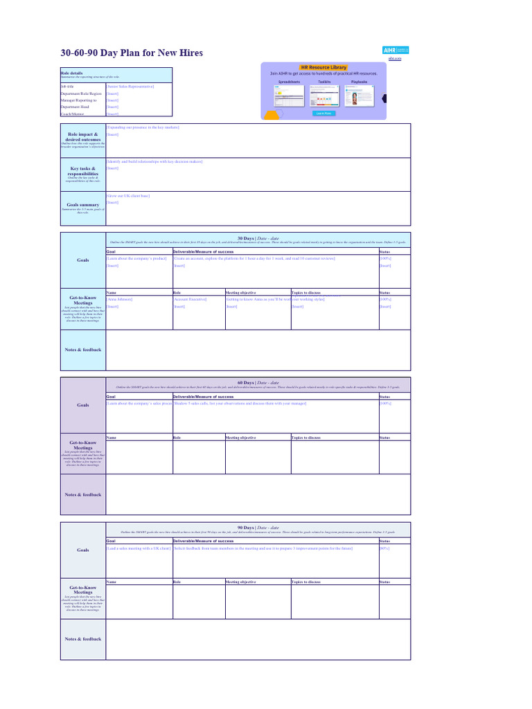 30 60 90 Day Plan Template Excel | PDF | Goal | Sales