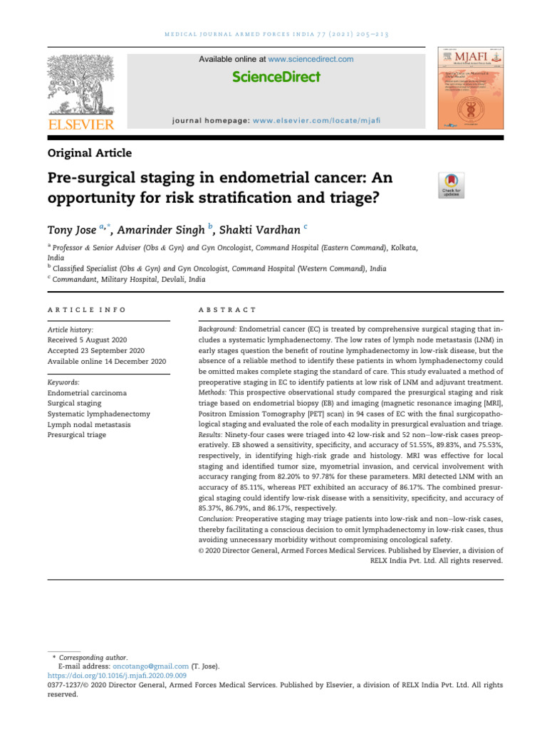 Pre-Surgical Staging in Endometrial Cancer - An Opportunity For Risk ...