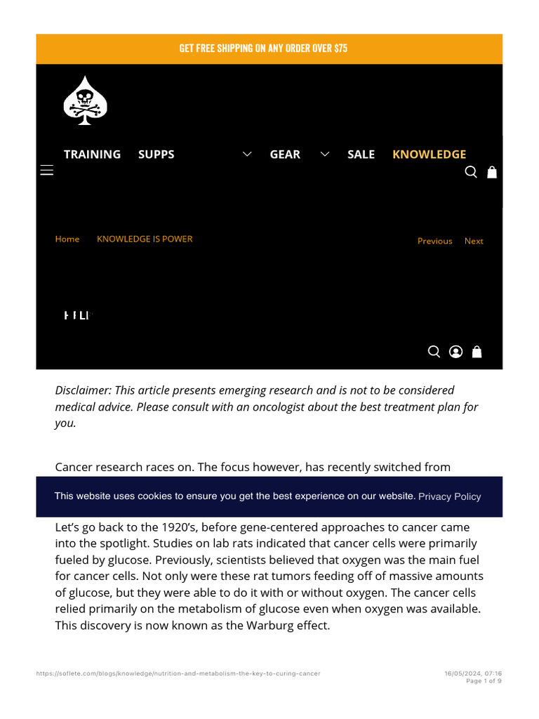 Nutrition and Metabolism - The Key To Curing Cancer? - SOFLETE | PDF | Cancer | Ketogenic Diet