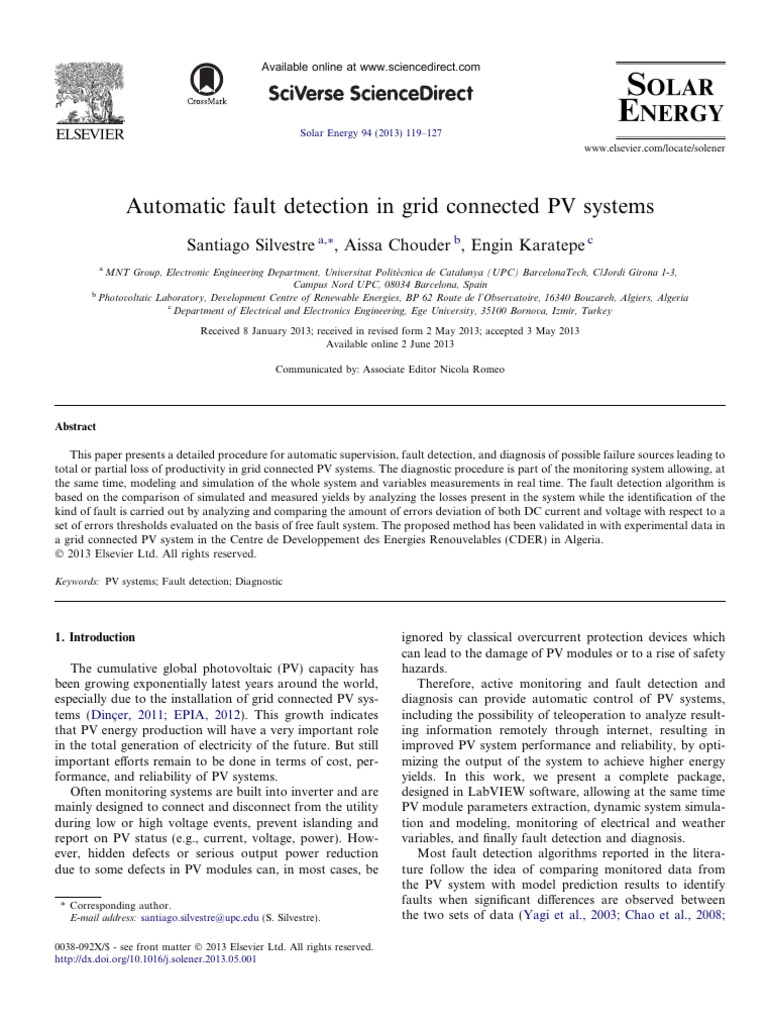 Automatic Fault Detection in Grid Connected PV Systems | PDF | Photovoltaic System | Photovoltaics