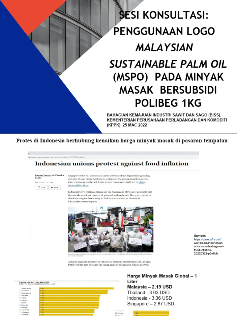 Stakeholder Consultation Using MSPO Logo On COSS Cooking Oil Packaging (MPIC & MPOCC Slides ...