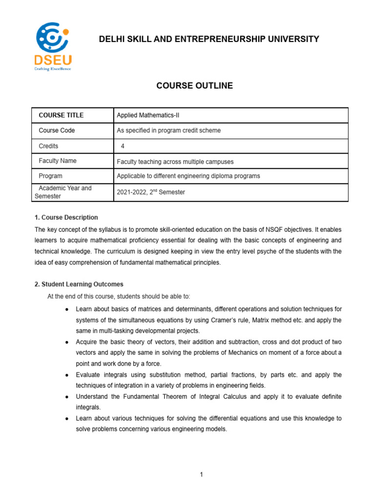Engineering Diploma Math Course | PDF | Euclidean Vector | Matrix (Mathematics)
