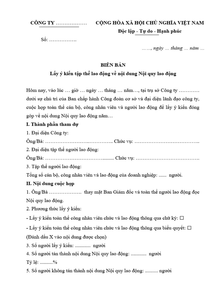 Mau Bien Ban Lay y Kien Noi Quy Lao Dong | PDF