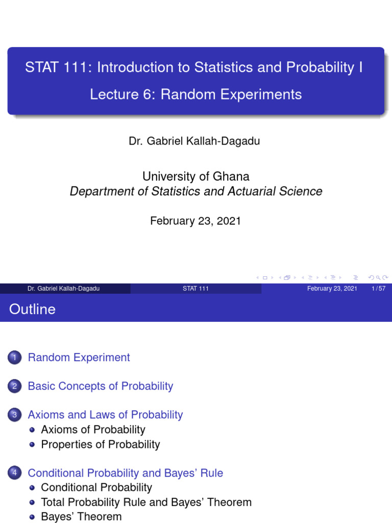STAT 111 Lecture 6 | PDF | Probability Theory | Probability