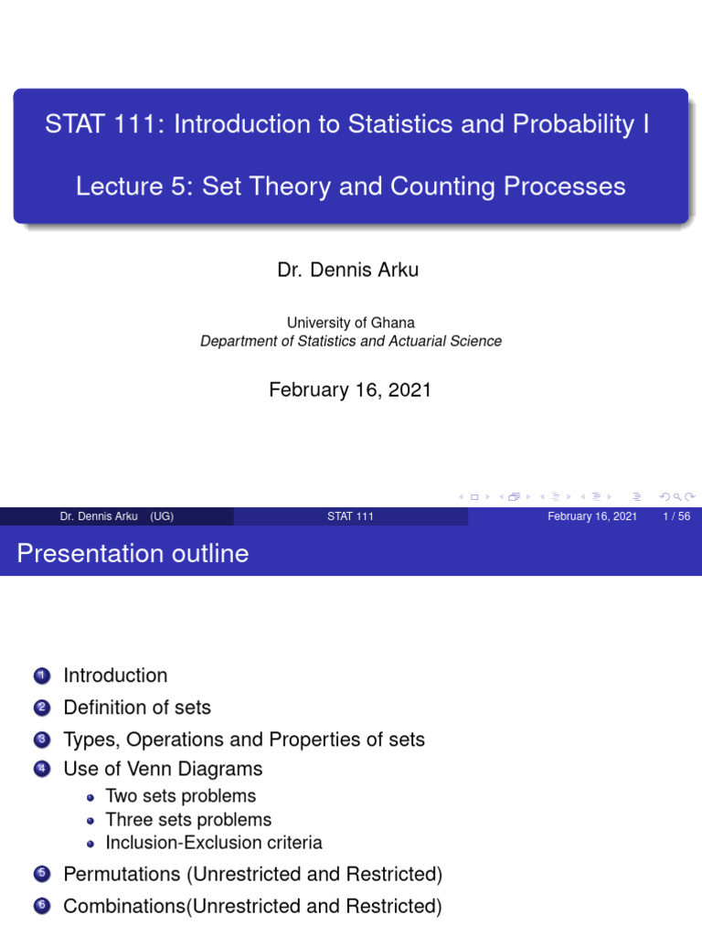 Set Theory & Counting Lecture Notes | PDF | Probability Distribution ...