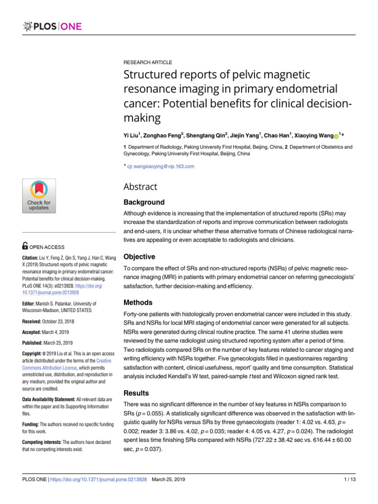 Liu 2019 Structured Reports of Pelvic Magnet | PDF | Radiology ...