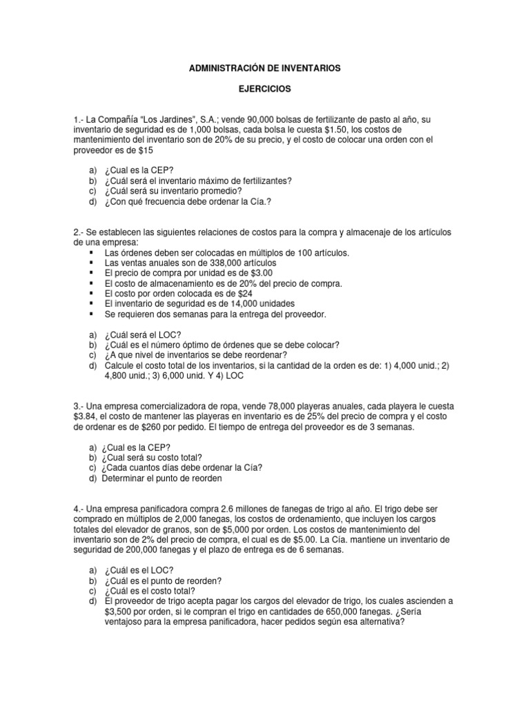 Ejercicios UNIDAD IV, Admon. Inventarios | PDF