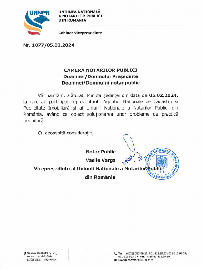 Minuta Sedintei UNNPR - ANCPI Din Data de 05.02.2024 | PDF