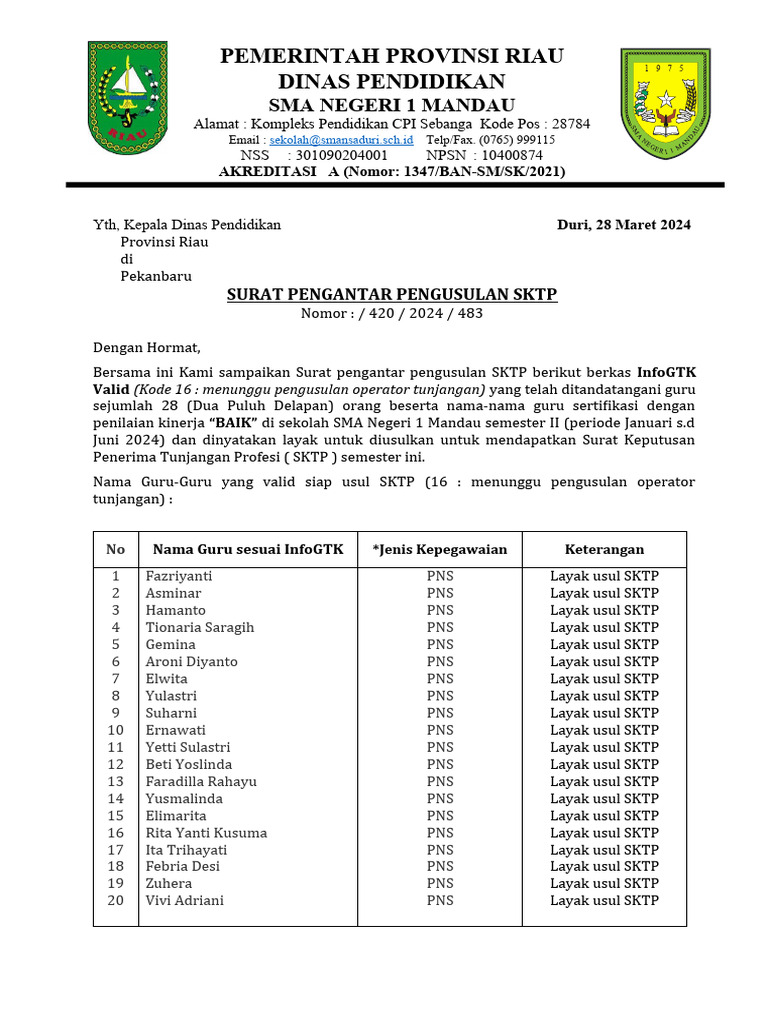 Surat Pengantar Pengusulan SKTP | PDF
