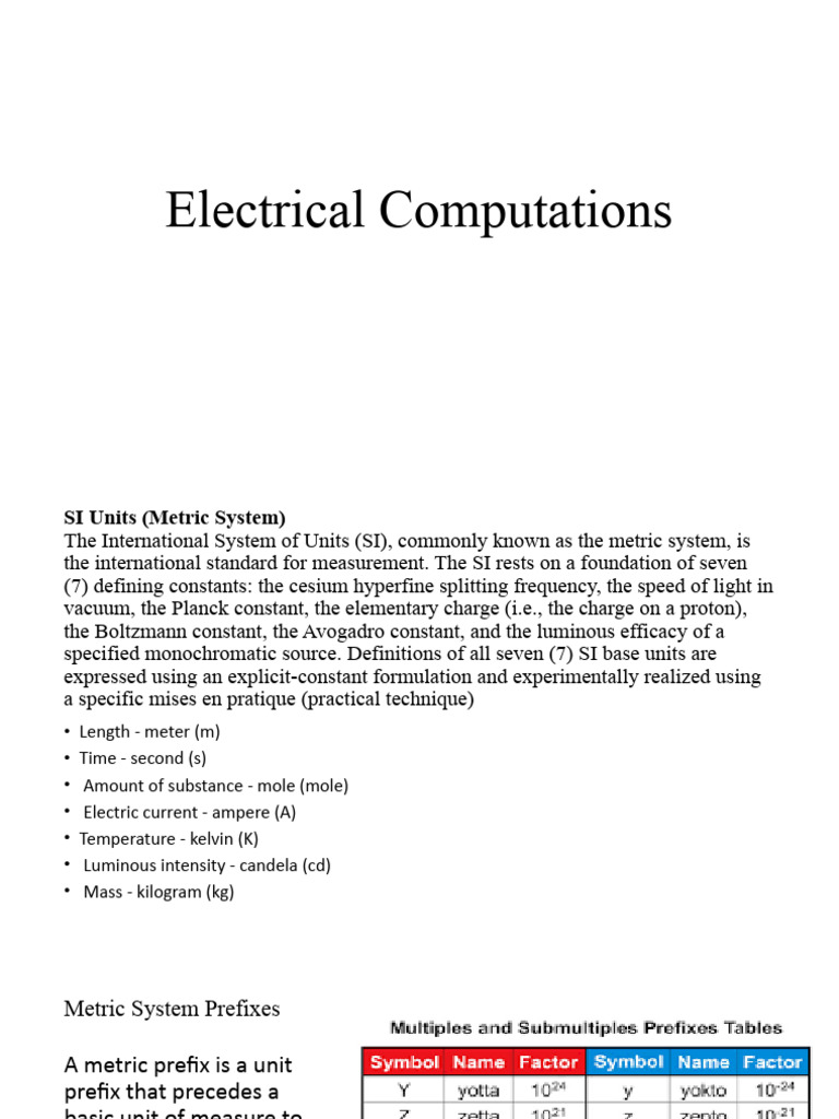 Lecture 6 Electrical Computations and Ohms Law | PDF | International ...