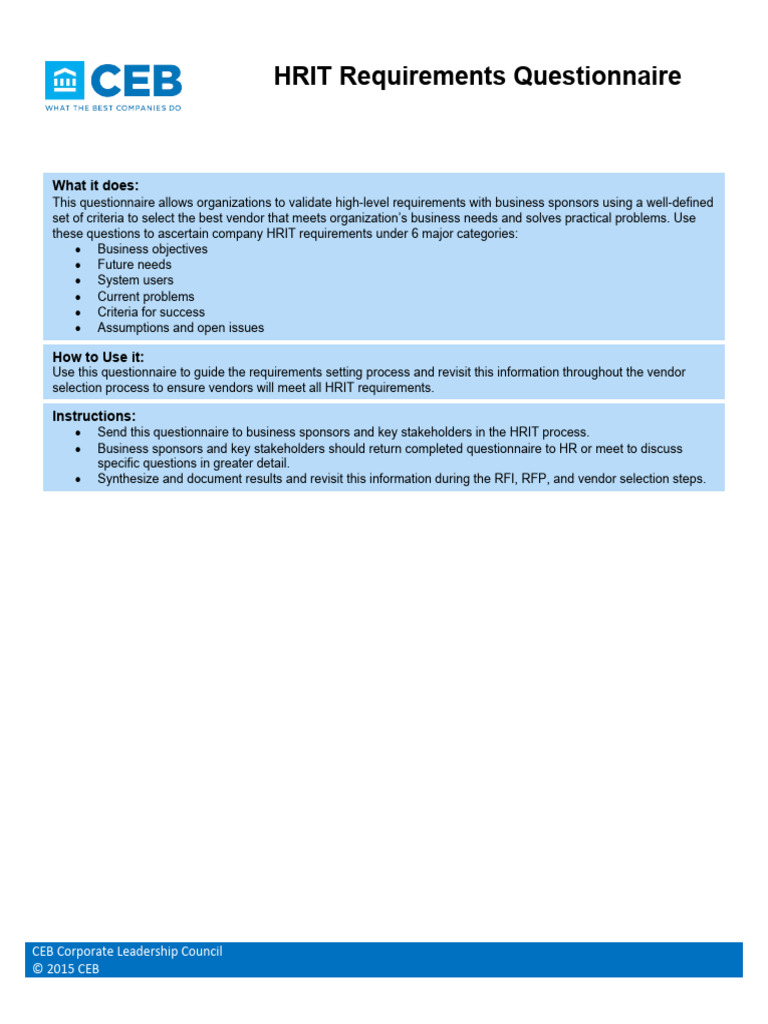 2.2 HRIT Requirements Questionnaire | Download Free PDF | Information ...