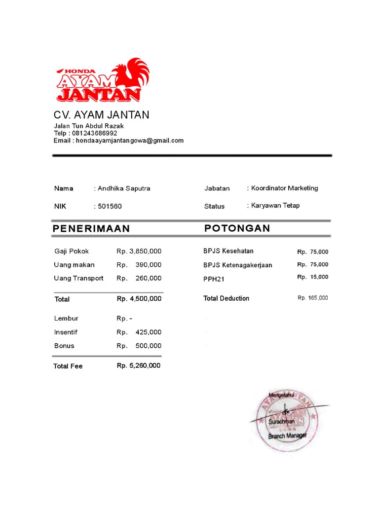 Slip Gaji Andhika Mei 2024 | PDF