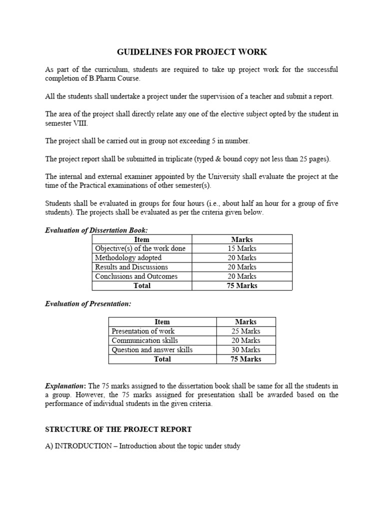 B.Pharm Project Work Guidelines | PDF | Thesis | Data