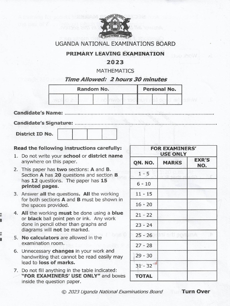 2023 Uneb Math | PDF