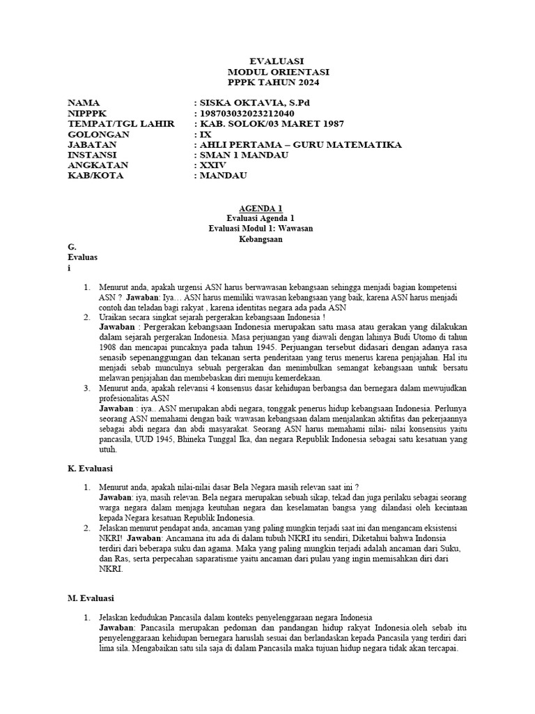 Evaluasi Modul Orientasi PPPK 2024 | PDF