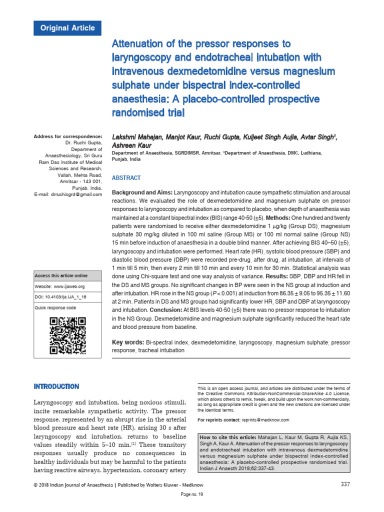Attenuation of The Pressor Responses To.3 | PDF | Anesthesia | Medical Specialties