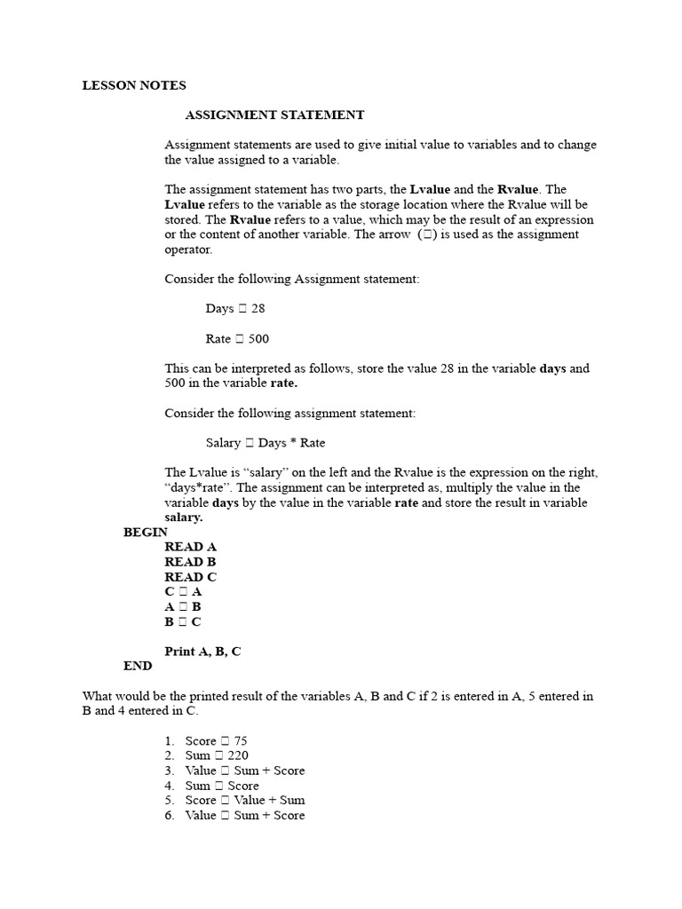 Assignment Statement in Programming | PDF | Algorithms | Computer ... Assignment Statement in Programming | PDF | Algorithms | Computer ...