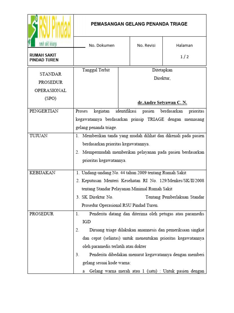 Spo Pemasangan Gelang Penanda Triage | PDF