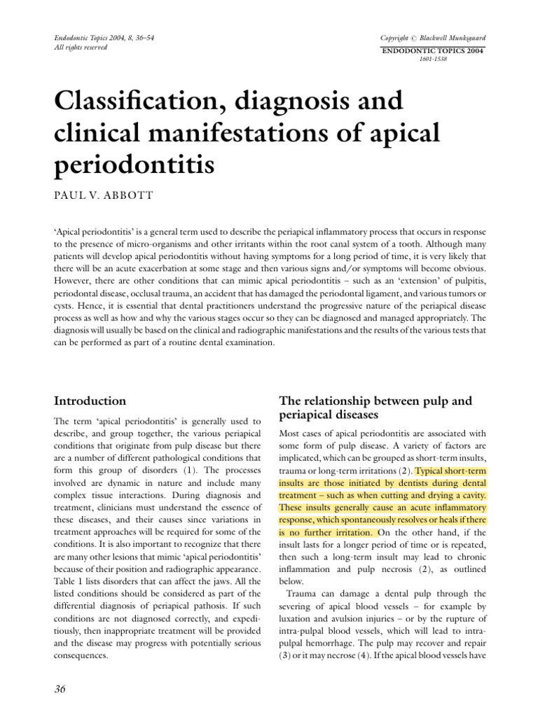 Apical Periodontitis Classification Diagnosis Clinical Manifestations ...