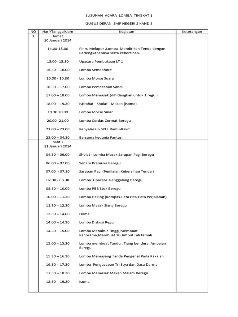 4.SUSUNAN ACARA LOMBA TINGKAT 1 | PDF