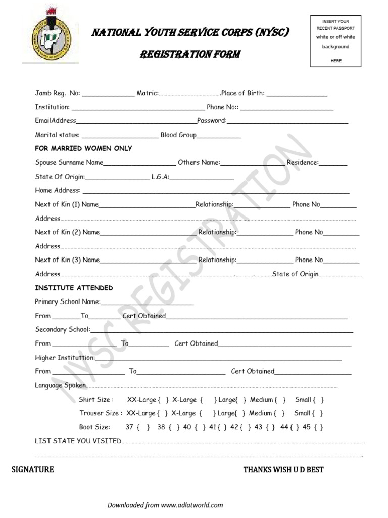 Nysc Registration Form For Cbo | PDF | Social Institutions